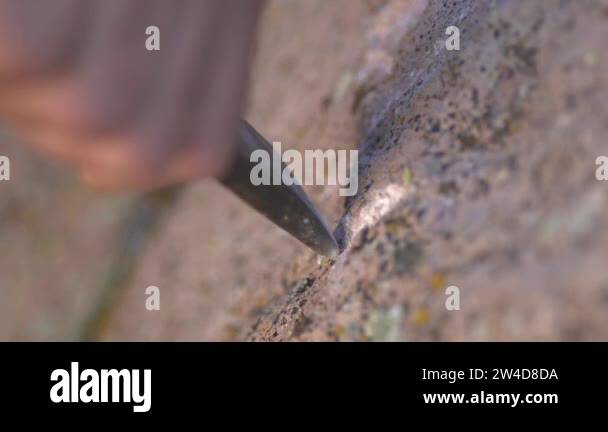 Ancient man cave painting and writing historic inscription graffiti on ...