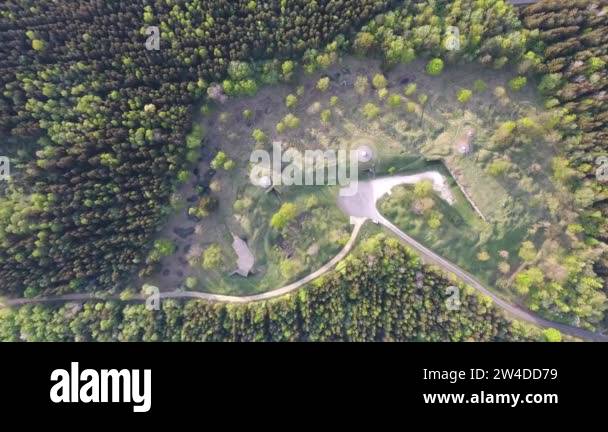 Famous fort froideterre (ww1) in Verdun forest by drone. Vertical view ...