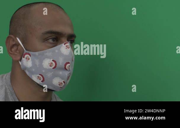 Asian Bald Adult Male Wearing Santa Claus Face With Looking Off Camera ...