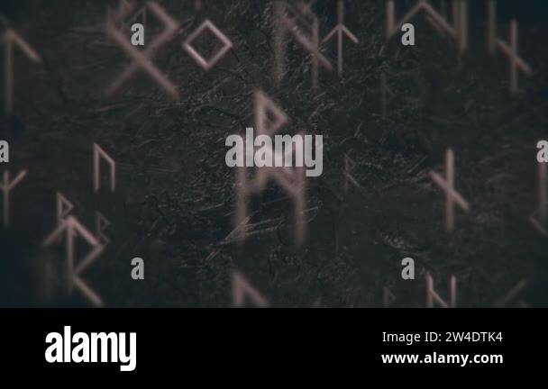Dark grunge runic motion background with gently moving metallic runes ...