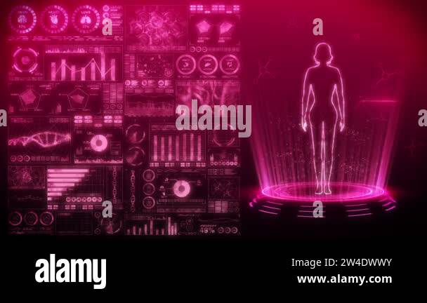 Woman virtual body. Human medical hologram animation. Graph, Diagram, Infographic. Medicine and ...