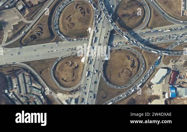 Transport interchange with cars, view from the top of the ring road ...