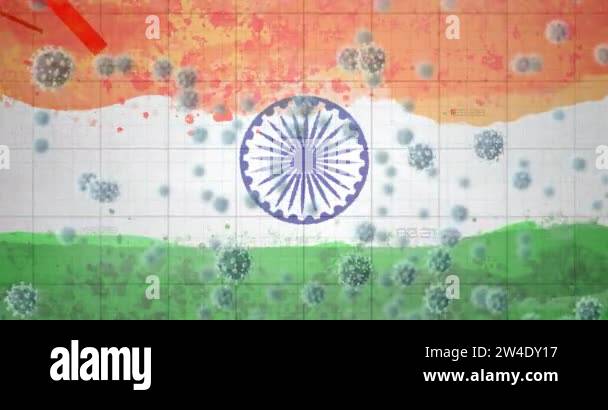 Composition of covid 19 cells and red lines statistics over indian flag ...