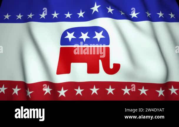 waving flag, us republican party elephant emblem, 4k background, loop ...