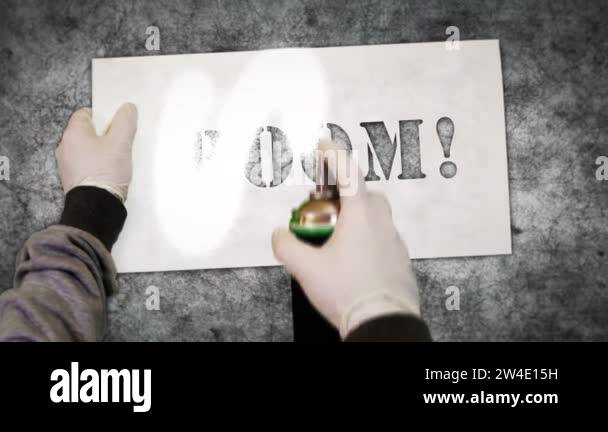 Boom spray painted inscription on the concrete wall. Graffiti concept ...