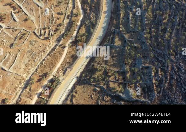 Israel Palestine border in the mountains of jerusalem - aerial ...