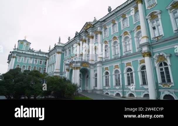 Facade of Winter Palace of Hermitage. Action. Elizabethan Baroque style ...