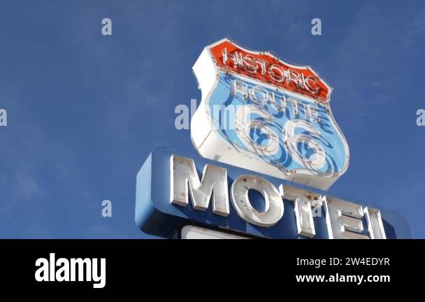 Motel retro sign on historic route 66 famous travel destination ...