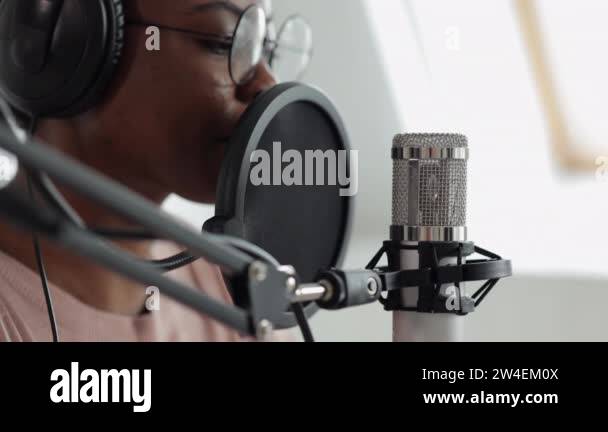 Podcast and audio content creation, confident and beautiful African ...