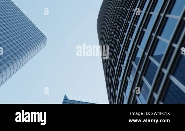 Modern business center office of skyscrapers with blue glass. Upward ...