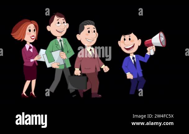 Leader with his team.Looped cartoon animation of a leader with his team ...