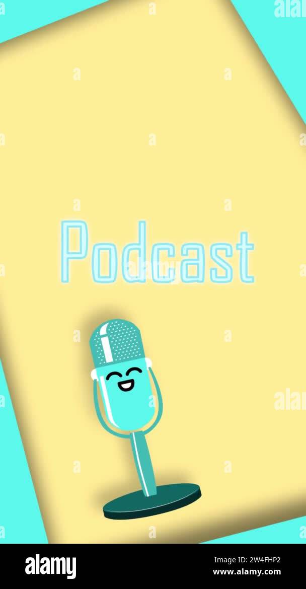 Vertical animation of a colored microphone. Podcasting, media and ...