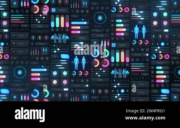 Hi tech panel of medical application on dark background. Medical and ...