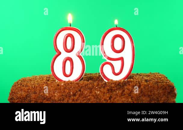 Cake with the number 89 lighted candle. Chroma key. Green Screen ...