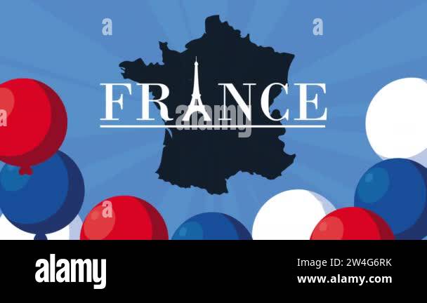 bastille day france celebration lettering in map with balloons helium ...
