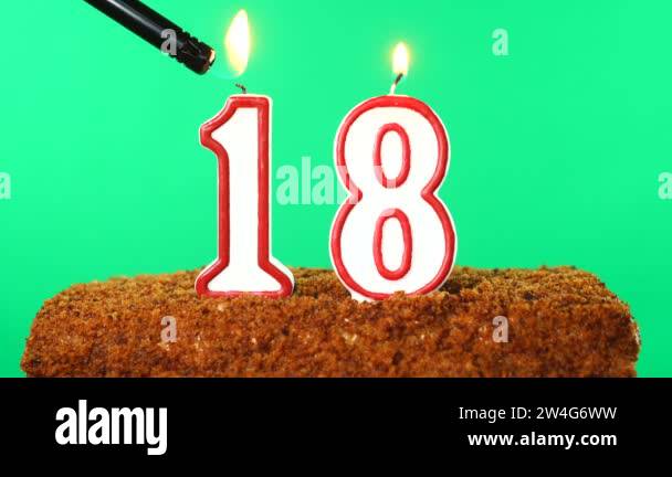 Cake with the number 18 lighted candle. Chroma key. Green Screen ...