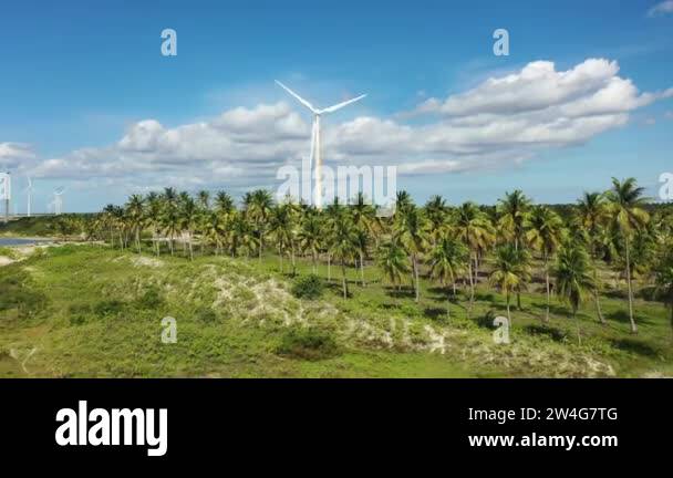Aeolian clean energy wind on the beach.Sustainable power turbine ...