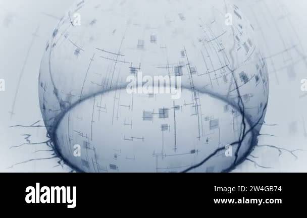 Show digital sphere from cracked ground. Half of sphere shield. Concept ...