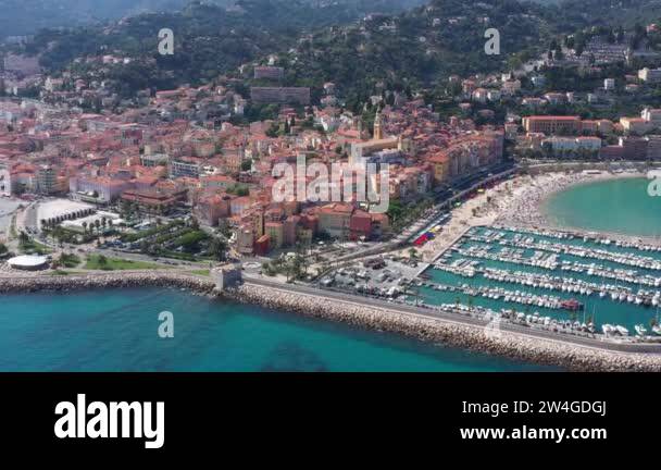 Menton and basilica of Saint-Michel-Archange, Franco-Italian border ...