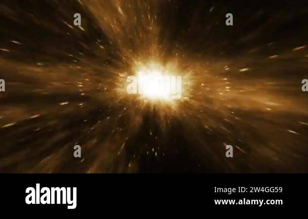Hyperspace light speed space flight through bright gold space time ...