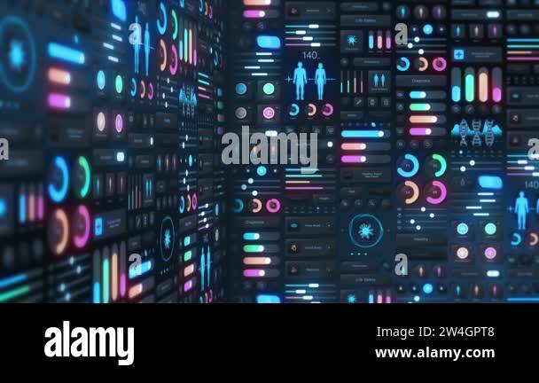 Hi tech panel of medical application on dark background. Medical and ...