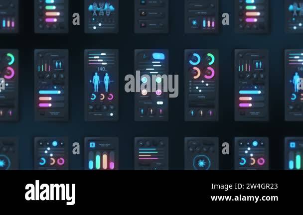 Hi tech panel of medical application on dark background. Medical and ...