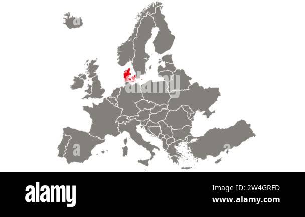 Denmark country blinking red highlighted in map of Europe Stock Video ...