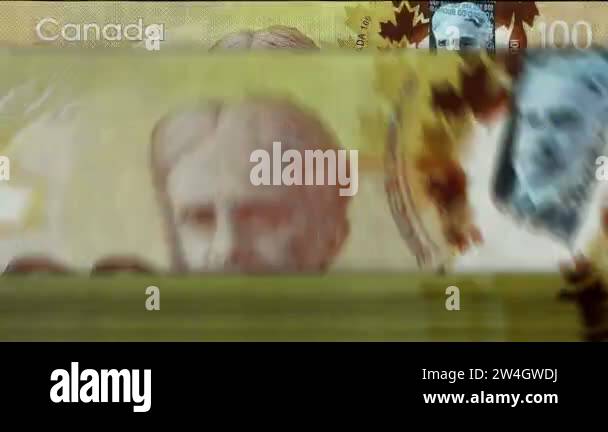 Canadian Dollar money counting machine with banknotes. Quick CAD note ...