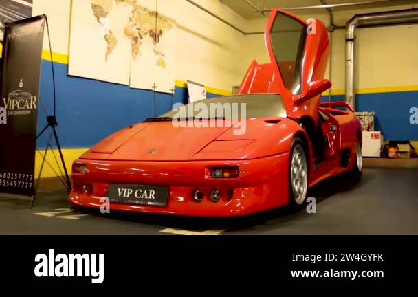 Kiev, Ukraine - May 22, 2021: Red luxury supercar Lamborghini Diablo ...