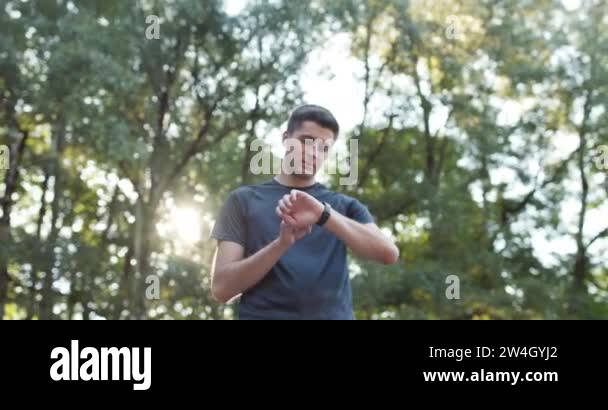 Businessman pointing hand smart watch using tapping touching man hands ...