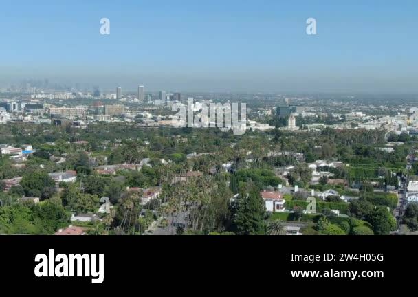 Los Angeles Downtown to Beverly Hills Aerial Panning Shot to Right ...