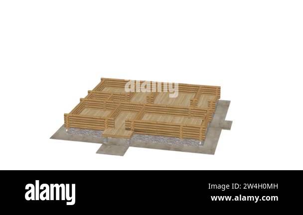 Rotating wooden home construction. Build structure. Time-lapse 3d ...
