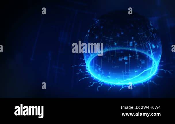 Show digital sphere from cracked ground. Half of sphere shield. Concept ...