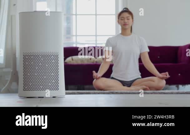 Air purifier in cozy white Living room for filter and cleaning removing dust PM2.5 HEPA at home ...
