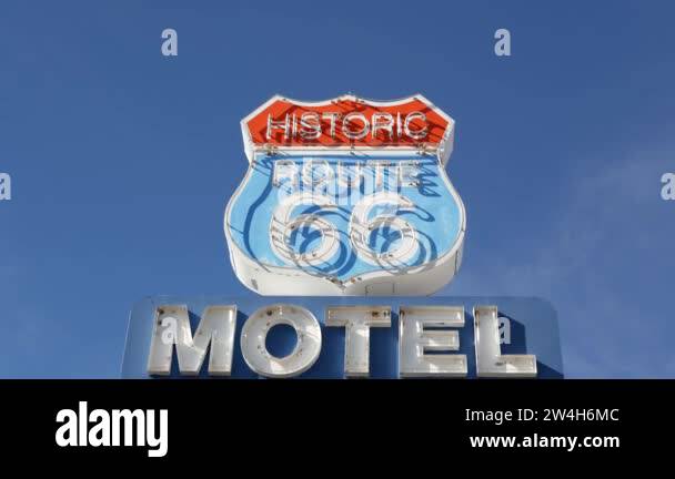 Motel retro sign on historic route 66 famous travel destination ...