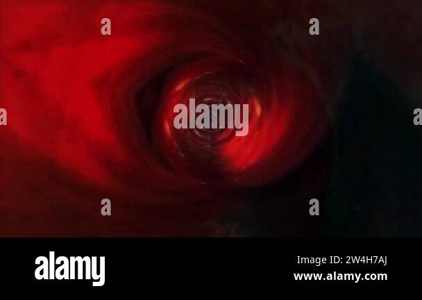 Abstract 3D art space exploration through colorful space time wormhole vortex. 4K Loop red ...