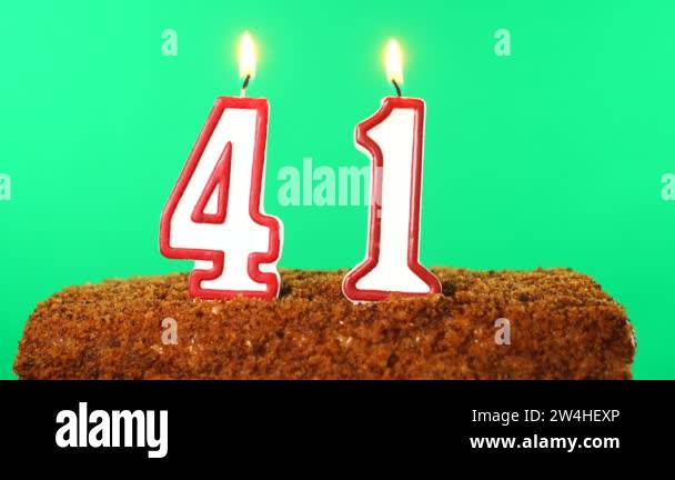 Cake with the number 41 lighted candle. Chroma key. Green Screen ...