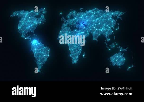 World Map Global Technology With Plexus Patterns Background/ 4k ...