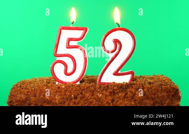 Cake with the number 52 lighted candle. Chroma key. Green Screen ...