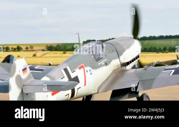 Close up on Messerschmitt Bf 109 of German Air Force. Starting the ...