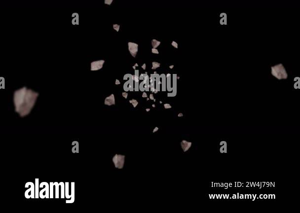 Flying many rock stone on black background. Broken splash explosion ...