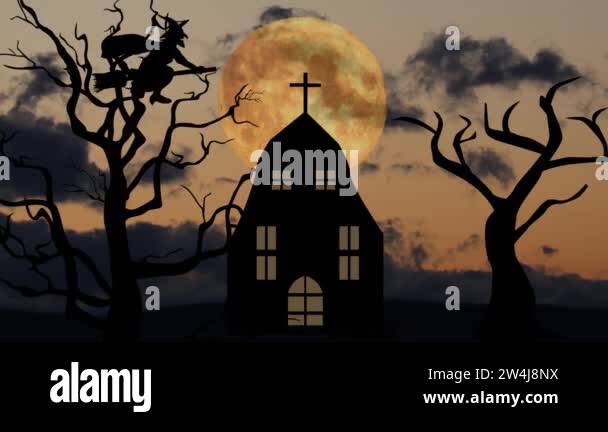 halloweeen scary scene background with night sky and moon, enchantress ...