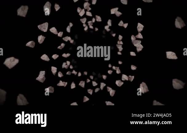 Flying many rock stone on black background. Broken splash explosion ...