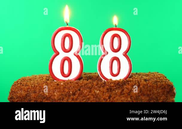 Cake with the number 88 lighted candle. Chroma key. Green Screen ...