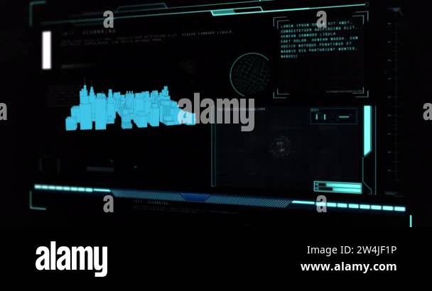 Animation of 3d architecture city drawing with scope scanning and data ...