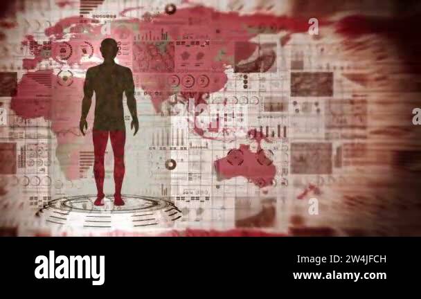 Man and Earth. Medical hologram loop animation. Human virtual body ...