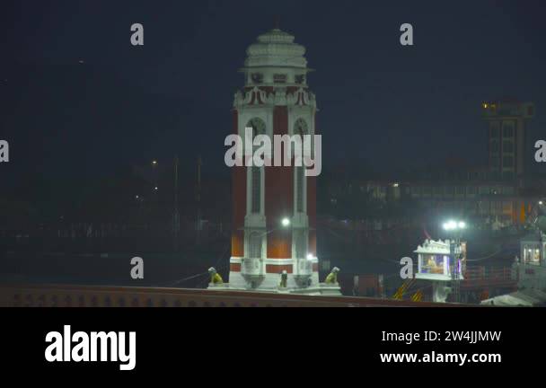 Static shot of Clock Tower,Har ki Pauri, Haridwar, Uttarakhand, India ...