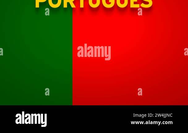 Speaking Portuguese, word flowing on the flag of Portugal. 2D animation ...