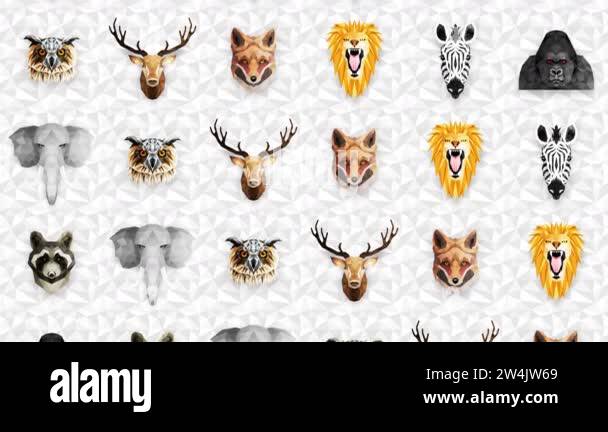 Collection of different animals. Zoo symbol. Low polygon icons. Lion ...