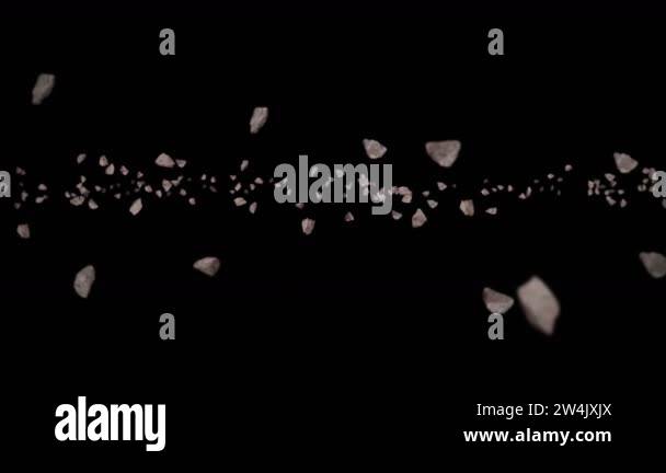 Flying many rock stone on black background. Broken splash explosion ...